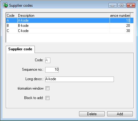 Supplier codes